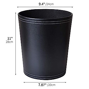 PU Leather Trash Cans Waste Paper Basket,2.6 Gallon Classic Garbage Bin Without lid for Living Room,Kitchen,Office,Hotel (Black)