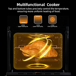 Single Wall Oven 24" Built-In Electric Ovens with 108 Smart Menus & 8 Cooking Modes, 2.5 Cu.Ft Convection Wall Oven, Led Touch Control, Air Fry Function, Stainless Steel, ETL Certified
