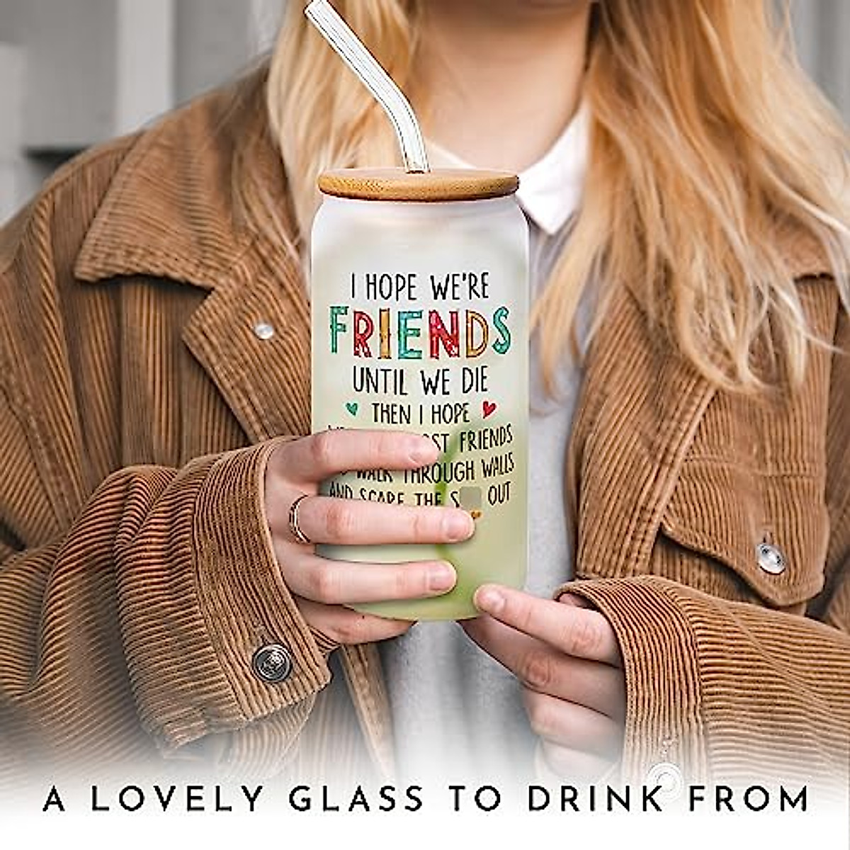 Gifts for Friends Female - Friendship Gifts for Women Friends - Best Friend Birthday Gifts for Women - Inspirational Friend Gifts for Women, Bestie Gifts for Women, BFF Gifts - 16 Oz Friend Can Glass