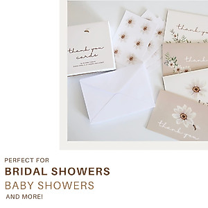 Floral Thank You Cards w/ Envelopes & Stickers (Set of 24) - Cardstock, 4 x 6” Boho Thank You Cards - Thank You Cards with Envelopes for Wedding, Birthday, & Bridal Shower - Blank Thank You Cards