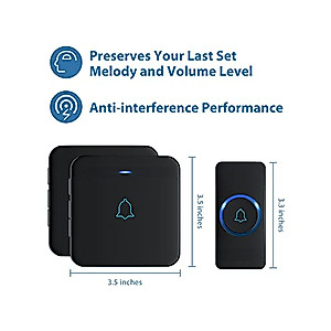 Wireless Doorbell, AVANTEK D-3B Waterproof Door Chime Kit Operating at over 1300 Feet with 2 Plug-In Receivers, 52 Melodies, CD Quality Sound and LED Flash
