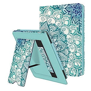 Fintie Stand Case for 6.8" Kindle Paperwhite (11th Generation-2021) and Kindle Paperwhite Signature Edition - Premium PU Leather Sleeve Cover with Card Slot and Hand Strap, Emerald Illusions