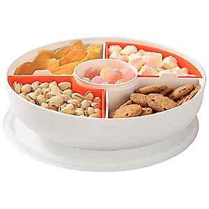 XKXKKE Divided Serving Dishes with Lid, Serving Tray with Lid, Round Divided Plates, Sectional Serving Tray Removable Party Snacks Tray for Candies, Nuts, Veggies, Fruits and Appetizer (White)
