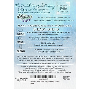 Elderwise Raw Sea Moss | Organic Seamoss Makes 20oz of Gel | Wildcrafted Golden Sea moss | Raw & Non GMO Certified | Sundried | Mineral and Vitamin Rich | Golden
