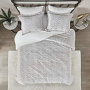 Madison Park Adelyn Ultra Soft Plush Faux Fur Chevron 3 Pieces Bedding Sets Bedroom Comforters, King/Cal King, Ivory