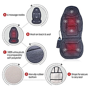Snailax Vibration Massage Seat Cushion with Heat 6 Vibrating Motors and 2 Heat Levels, Back Massager, Massage Chair Pad for Home Office use