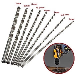 8 Pcs 200mm Extra Long Twist Drill Bits for Steel Straight Shank Tool Sets Wood Plastic and Aluminum, Plastic, Jewelry 2mm - 7mm