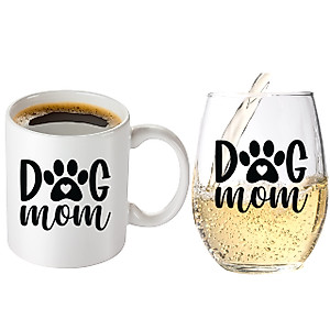 Dog Mom Gifts for Women - Funny Dog Mom Wine Glass & Coffee Mug for Mother’s Day, Christmas Gift, Best Friend Gift, Birthday’s, Grandma