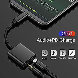 USB C to 3.5mm Headphone and Charger Adapter, 2 in 1 USB C to Aux Jack with 60W PD Fast Charger Dongle Fit with Galaxy S23 S22 Ultra/S21 Ultra/S20/S20+ Ultra, Note 20/10,Pixel 7 6 5 4XL 3 2,iPad Pro