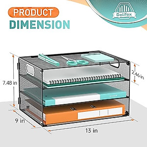 4-Tier Letter Tray Paper Organizer with Handle,Mesh File Holder Organization Document Storage for Office Home School, Black