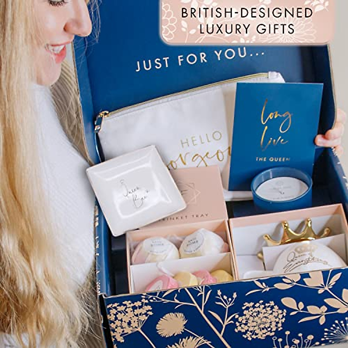 Luxe England Gifts Royal Gift Basket for Women - Best Mother's Day Gift Box, Thank you, Congratulations, Happy Birthday Gifts for Women Friend, Wife, Mom, Sister