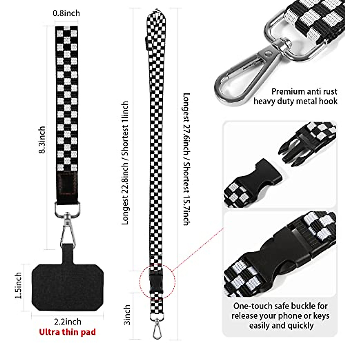MAXCURY Cellphone Lanyard, Hand Strap for Keys, 1 × Adjustable Crossbody Lanyard, 1 × Wrist Car Key Holder, 2 × String, 2 × Phone Tether Tab, Shoulder Neck Strap with Metal Hook Holder for Women & Men