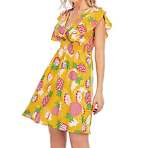 Padaleks Dresses for Women Casual Summer Chiffon Floral Printed Sleeveless Party Mini Dress Ruffle Beach Sundress