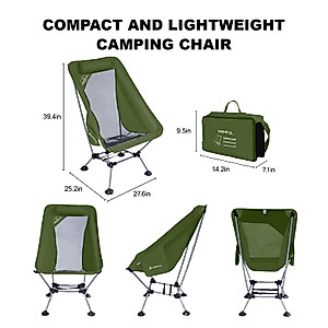 HITORHIKE Camping Chair with Nylon Mesh and Comfortable Headrest Ultralight High Back Folding Portable Compact for Camping, Hiking, Backpacking, Picnic, Festival, Family Road Trip(Green)