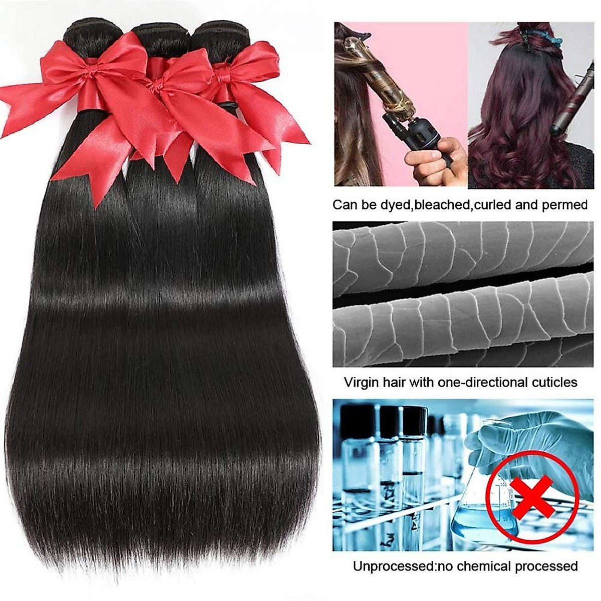 10A Brazilian Straight Hair Bundles (20 22 24) Virgin Human Hair 3 Bundles Straight Hair Extensions Weave Hair Human Bundles 100% Unprocessed Virgin Hair Bundles
