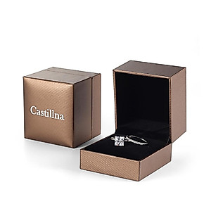 Castillna Sterling Silver Princess Cut Cubic Zirconia CZ Solitaire Engagement Ring Set for Women