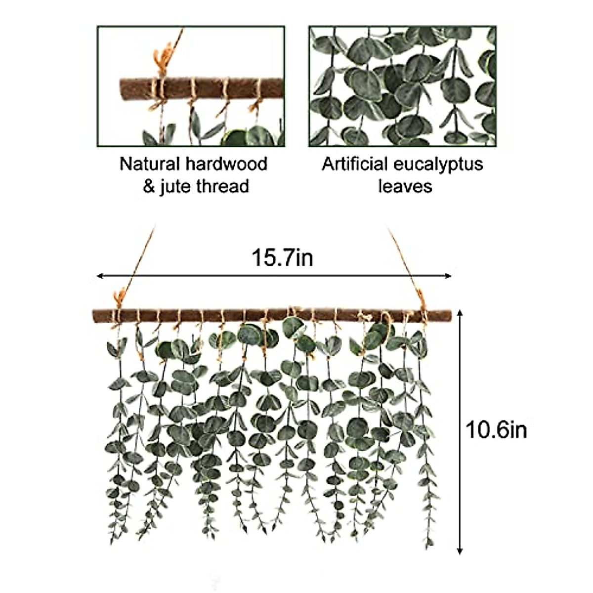 MOVNO Eucalyptus Wall Hanging Decor - Artificial Cute Boho Wall Decor, Fake Eucalyptus Leaves Greenery with Wooden Stick for Living Room, Office, Nursery, Kitchen, Bedroom Wall Farmhouse Decoration-B