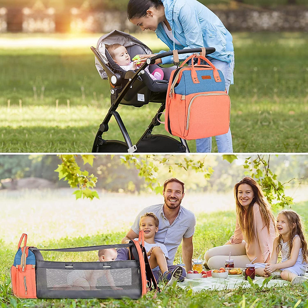 Soldow Diaper Bag Backpack, Multifunction Baby Bags,with Portable Changing Pad & USB Port, Stroller Straps & Pacifier Case,Large Capacity, Multipurpose Travel Backpack for Moms Dads