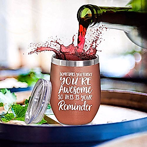 KTELLTY 12 Oz Stainless Steel Wine Tumbler Set, Retirement Gifts for Women, Gift for Women, You'Re Awesome-Rose Gold