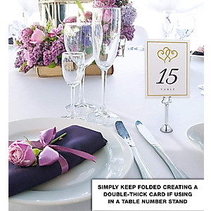 Linked Hearts and Border Wedding Table Numbers (Select Color/Quantity), White, Gold, 1-10, Double Sided, Tent or Use in a Stand, Great for Parties & Restaurants