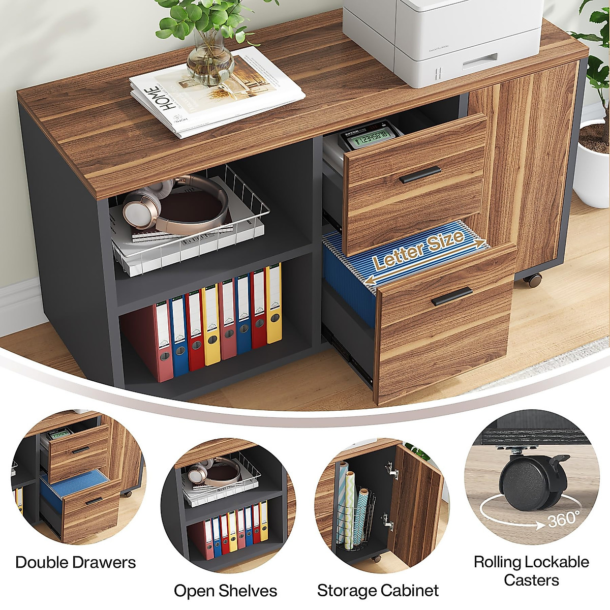 Tribesigns 70.8" Large Executive Office Desk and 47" Lateral File Cabinet Combo, L-Shaped Computer Desk 2 Piece Business Furniture with Drawers and Shelves, Home Office Workstation, Walnut