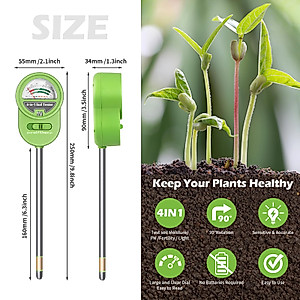 Soil Moisture Meter 4-in-1 Soil Ph Meter Water Monitor Soil Moisture/Light/Nutrients/pH Meter for Gardening Lawn Farming Indoor & Outdoor Promote Plants Healthy Growth No Batteries Required (Green)
