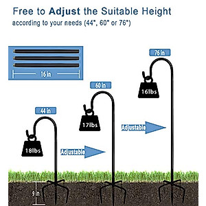 Artigarden 76 inch Outdoor Shepherd Hook with 5 Prong Base (2 Packs), Adjustable Heavy Duty Garden Hanging Stake for Bird Feeder Solar Light Plant Hanger Wedding Decor, Matte Black