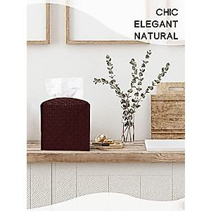 Tissue Box Cover, Leather Tissue Box Holder, Square Tissue Holders for Bathroom, 5"x5"x5" (Brown)