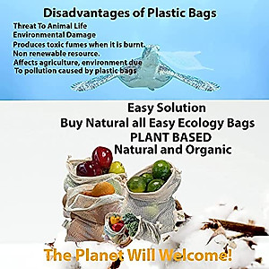 TheBagGuy - Organic Cotton Mesh Bags | Reusable Vegetable Produce Bags | Multipurpose Biodegradable Zero Waste Bag | Washable | Food Safe | Drawstring Closure | Quality Double Stitched (9 Pack)