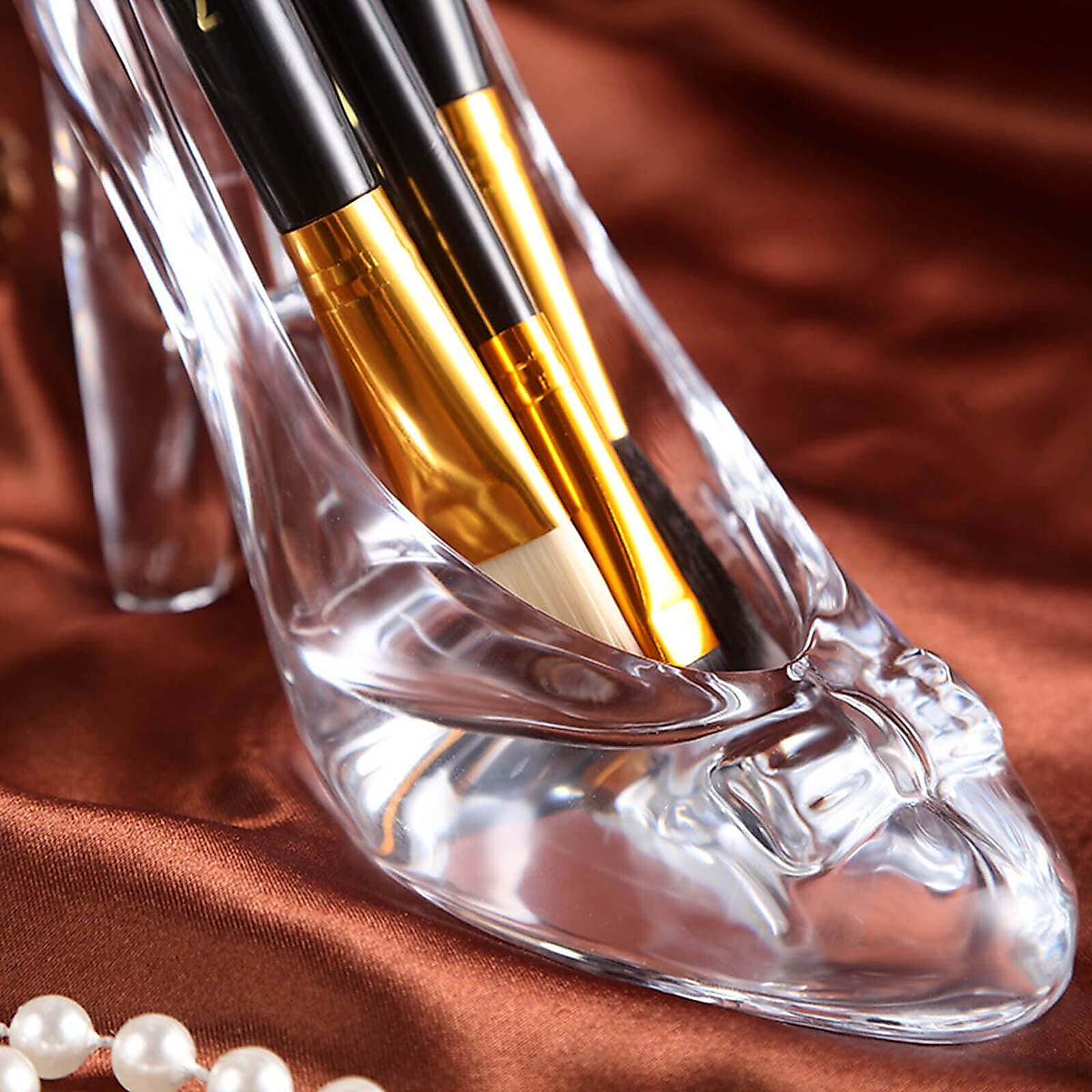 AIEWEV Crystal Glass Slipper Shoe Decor,Glass High Heels Shoe,Crystal Shoe Home Decoration,Miniatures Ornament for Lovers,Family, Friends (White)