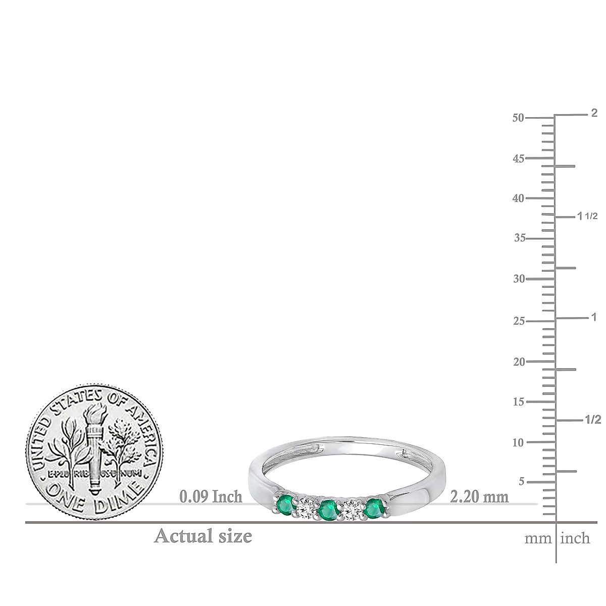 Dazzlingrock Collection 10K Round Emerald & Diamond 5 Stone Women Anniversary Wedding Band, White Gold, Size 7