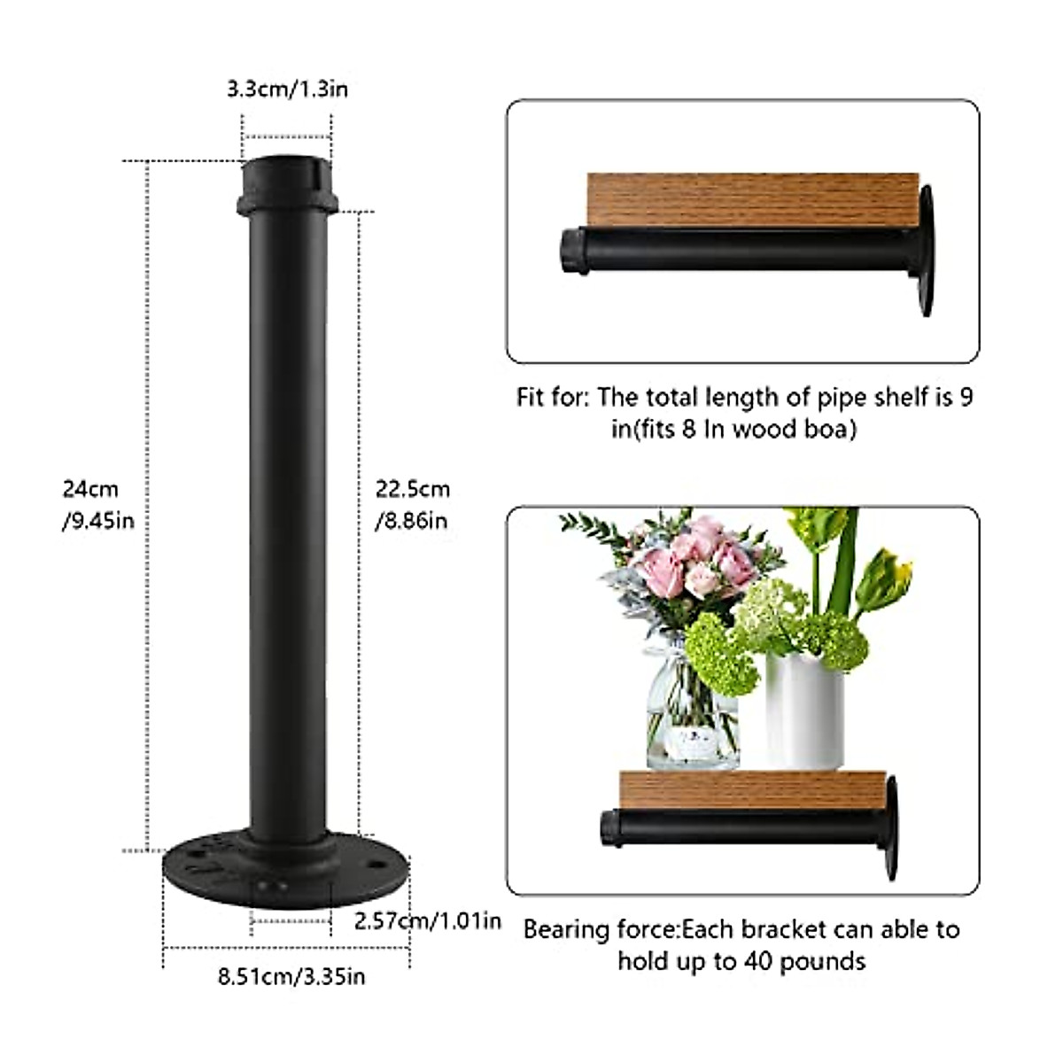 Pipe Shelf Brackets 9 inch, Industrial Floating Shelving Bracket 10 Pack, Wall Mounted DIY Hanging Rustic Pipe Brackets for Floating Shelves, Black, HOME MASTER HARDWARE