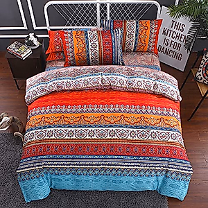 Bohemain Comforter Set Queen, Reversible Boho Down Alternative Comforter Set for All Seasons, 3 Pieces (1 Solid Comforter + 2 Pillow Shams), Soft Microfiber Bedding 90'' x 90"