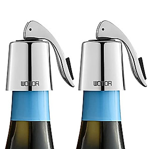 WOTOR Wine Stoppers Stainless Steel Wine Bottle stopper Plug with Silicone, Reusable Wine Saver, Wine Corks, Decorative Wine Bottle Sealer Leak proof Keep Fresh Silver 2 pack