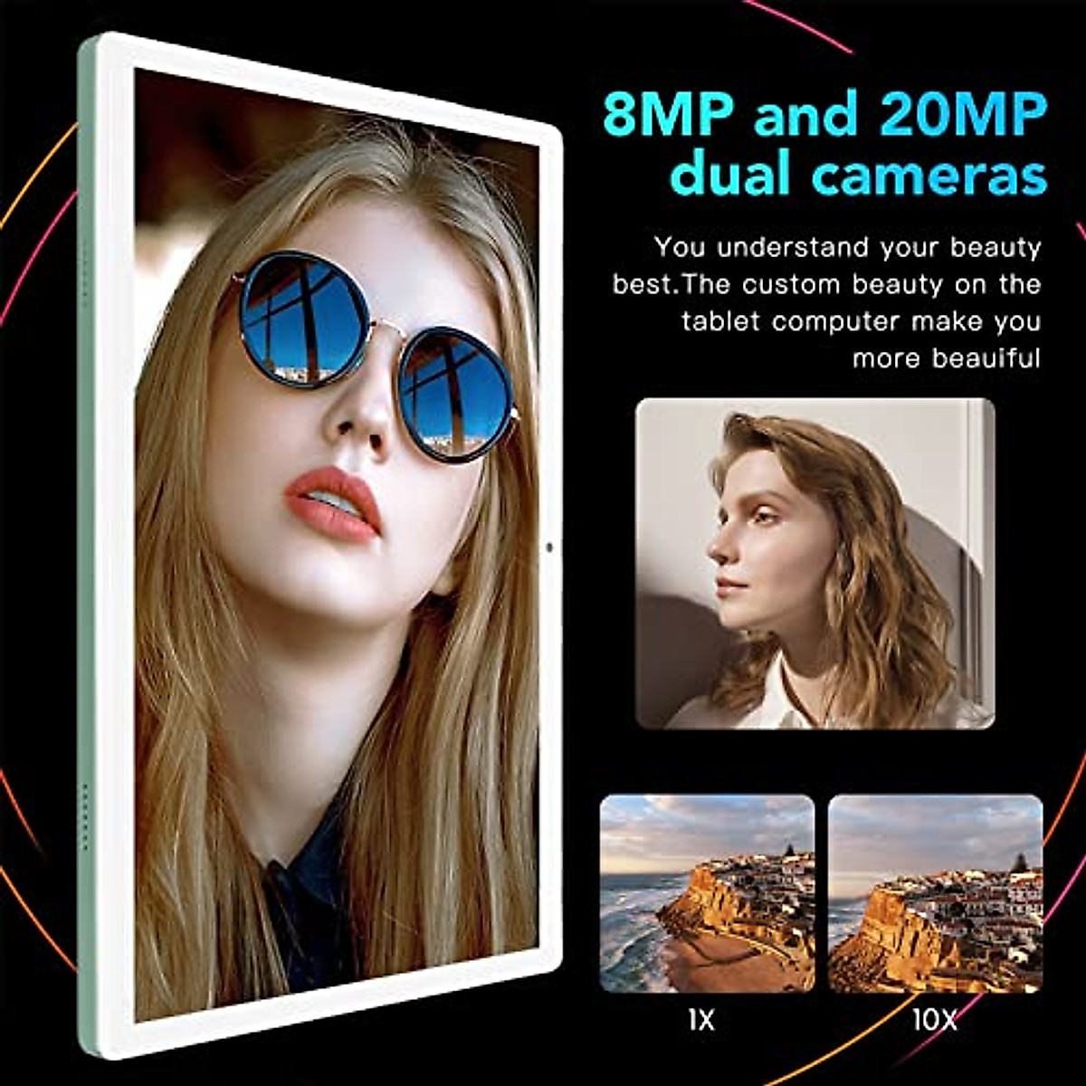 10.1 Inch Tablet 2.4G 5G WiFi 8GB RAM 128GB ROM Octa Core US Plug 100-240V 4G LTE Tablet for Office for Learning (Green)