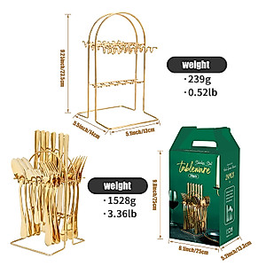 Budvibe 24 PCS Silverware Flatware Cutlery Set for 6 with Holder, Heavy Duty Stainless Steel Mirror Polished Gift Package Utensils for Home, Weddings, Hotels, Kitchen (Gold)