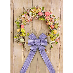 Spring Easter Ribbons for Wreath Bows Wrapping Gifts, Polka-Dots Purple Ribbons for Easter Decoration DIY Crafts, 2.48" X 10 Yards Spring Wired Edge Burlap Ribbon