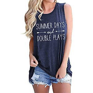 Summer Days and Double Plays Tank Tops Women Funny Baseball Shirt Casual Sleeveless Softball Muscle Tank Vest (Blue, L)