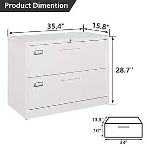 LISSIMO Lateral File Cabinet with 2 Drawer, Locking Filing Cabinet for Home Office,Metal Storage Cabinet for Letter/Legal Size with Anti-tilt Mechanism (White)