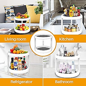 umicial Lazy Susan Organizer Turntable Organizer Lazy Susan Turntable for Cabinet Spice Spinner Spice Rack Organizer for Cabinet Spinning Rack 360 Rotating Non-Skid 2 Tier 10 Inch (White and Grey)