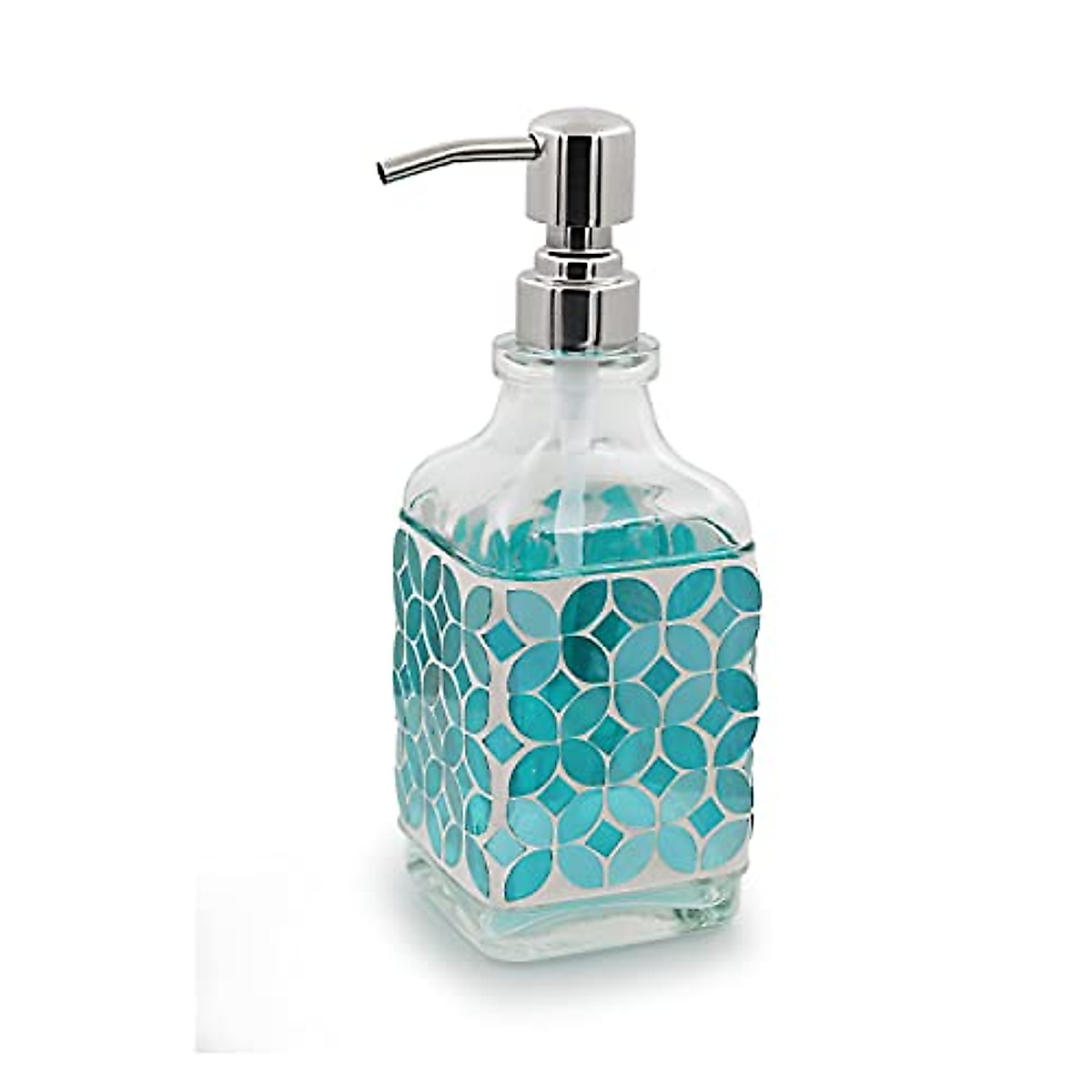 LushAccents Bathroom Accessories Set, 5-Piece Decorative Glass Bathroom Accessories Set, Soap Dispenser, Vanity Tray, Jar, Toothbrush Holder, Tumbler, Elegant Turquoise Mosaic Glass