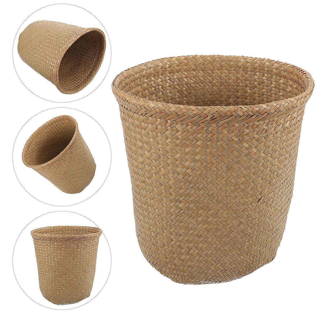 Garbage Bins Small Woven Basket Rattan Plant Pot Seagrass Waste Basket Basket Garbage Basket Clothes Hamper Laundry Hamper Wicker Seaweed Office Flower Vessel