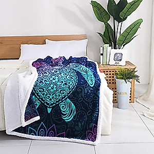 Turtle Blankets and Throws for Kids and Adults Sherpa Blanket Sea Turtle Printed Pruple and Blue Soft Fleece Throw Blanket Fuzzy Gifts for Turtle Lovers