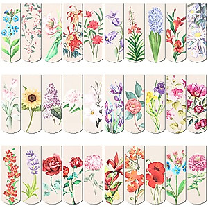 30 Pcs Magnetic Bookmarks Flowers Magnet Page Markers Pretty Bookmarks for Book Lovers Magnet Bookmark Clips Assorted Book Markers Set for Women Students Reading Office, Floral Style 2.3 x 0.8 Inches