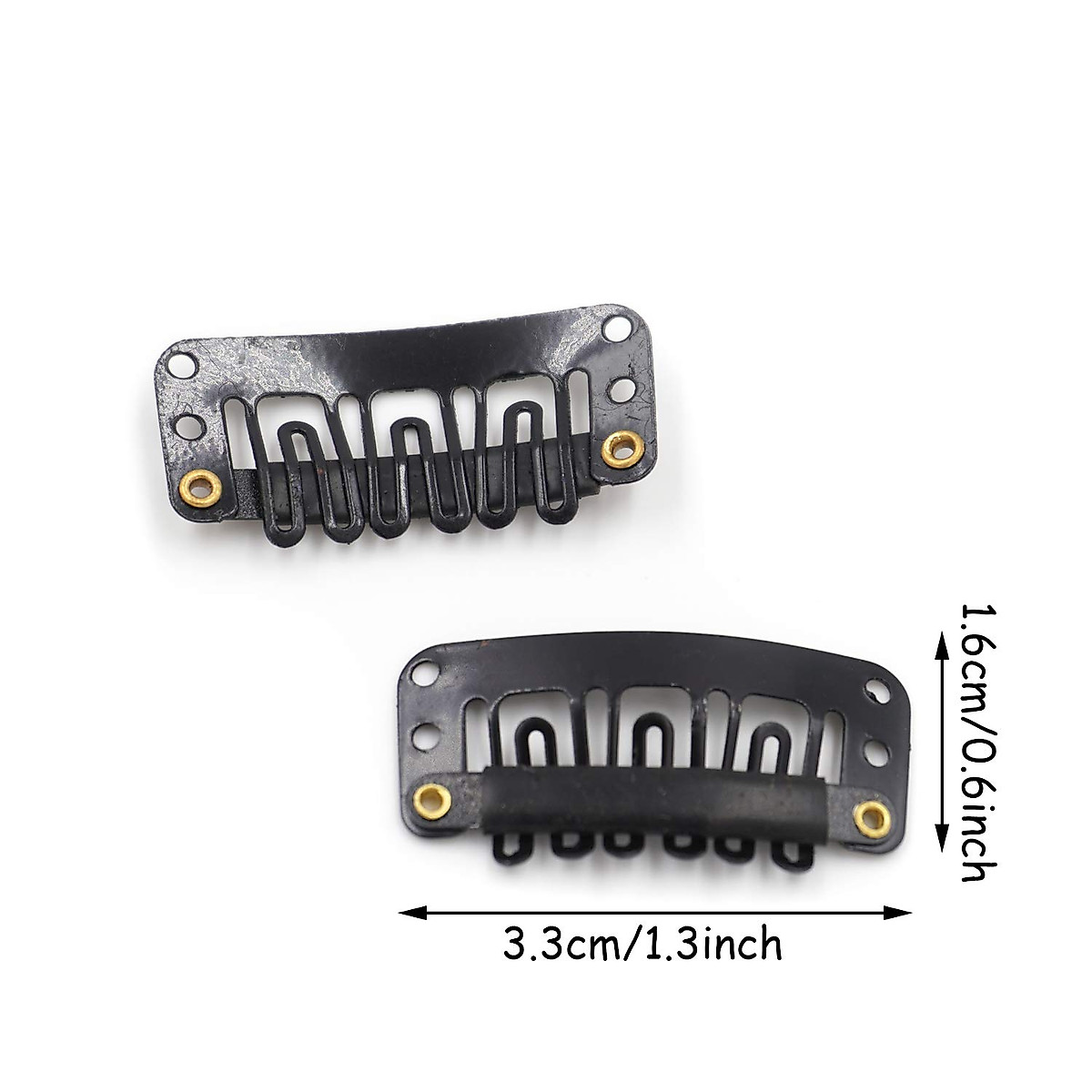 Honbay 50PCS 6-Teeth U-Shape Snap Clips for Hair Extensions - 3.3cm/1.3inch (Black)