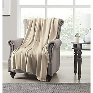 U.S. Polo Assn. Super Soft Oversized Bed & Couch Throw Blanket, Fuzzy Warm Lightweight Flannel Throws, All Season Plush Fleece Comfort, 50x70in, Beige