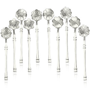 Flower Spoon Coffee Teaspoon Set, Stainless Steel Creative Dessert Spoons Sugar Spoon Coffee Spoon Teaspoon Ice-Cream Spoon Mixing Spoon Stir Bar Spoon Ice Tea Spoon (10Pcs, Silver)