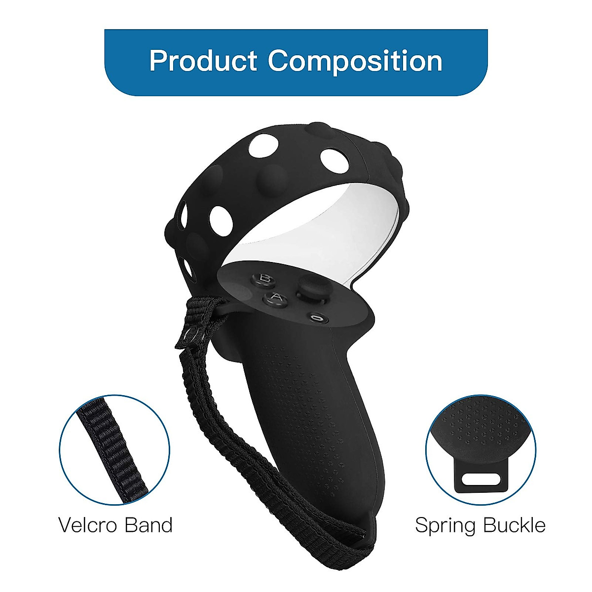 NANW Touch Controller Grip Cover Compatible with Oculus Quest 2, Handle Elastic Knuckle Silicone Straps Protective Skin Case Anti-Throw Handle Protective Sleeve for Quest 2-Black