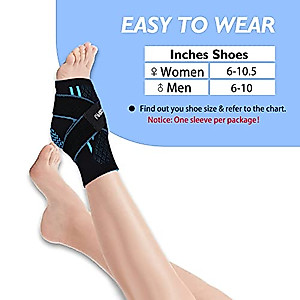 U-pick Ankle Brace for Plantar Fasciitis Support, Compression Sock Adjustable Strap for Heel Spur Achilles Tendonitis & Perineal Tendonitis & Sprained Ankle, Heel Pain Relief (Single/Black)