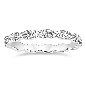 TIGRADE Engagement Ring Cubic Zirconia Twisted Ribbons of Pave-Set Eternity Wedding Band for Women Size 3-12, Silver, Size 7.5